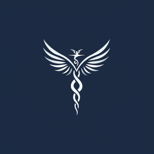 Elegant medical logo with a caduceus symbol on navy background – IMAGELLA