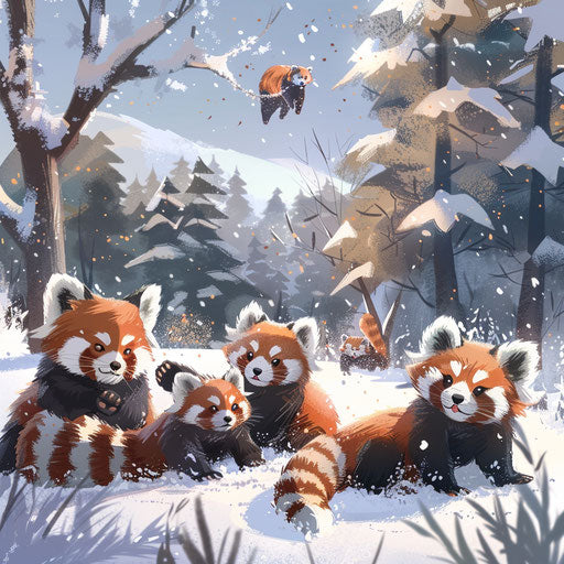Red pandas playing in snowy landscape – IMAGELLA