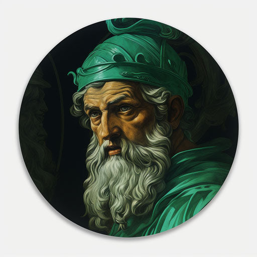 Round sticker of Saint Cassius, green and bronze – IMAGELLA