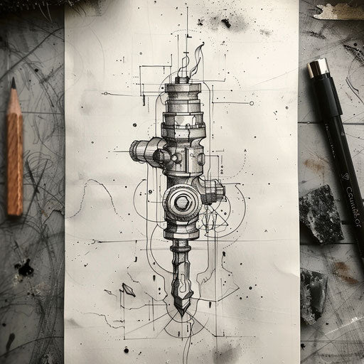 Boceto de tatuaje plano inspirado en la naturaleza de un pistón fusionándose con elementos de ...