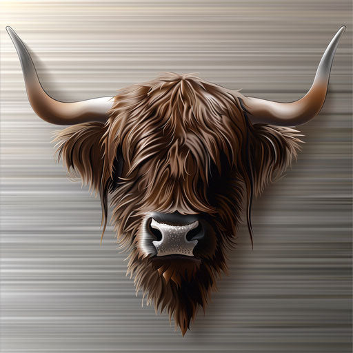 Realistic highland cow on flat metallic silver background – IMAGELLA