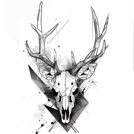 Abstract geometric deer skull tattoo design with sharp angles and a ...