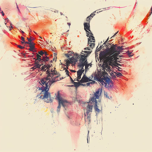 Artistic sketch of Lucifer with watercolor wings – IMAGELLA