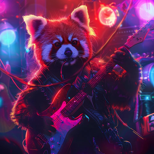 Red panda rock star concert under neon lights – IMAGELLA