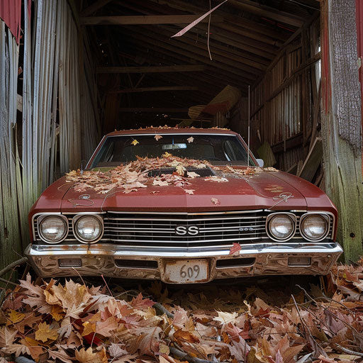 The rusty remains of a Chevrolet Chevelle SS 1969 in a forgotten rural ...