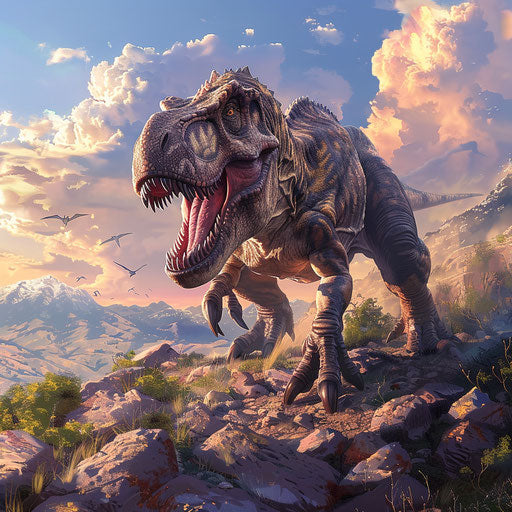 T-Rex on a rocky prehistoric hillside – IMAGELLA