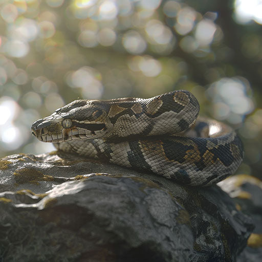 Python snake sunbathing on a rock – IMAGELLA