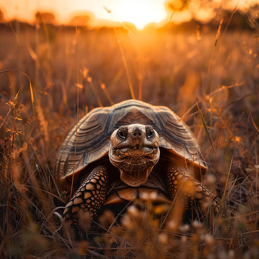 A Texas tortoise in a field of tall grass at sunset – IMAGELLA