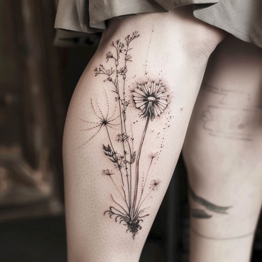 Gothic dandelion tattoo, with dark themes and rich details – IMAGELLA