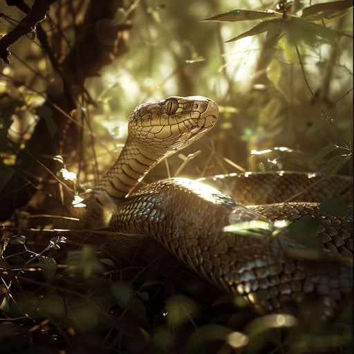 Snake moving through underbrush under dappled light – IMAGELLA
