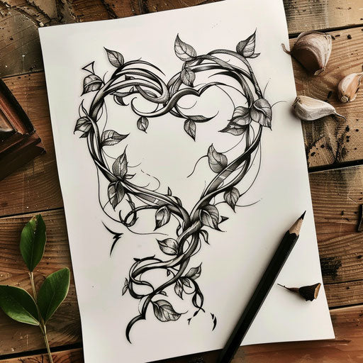 Flat tattoo sketch of a neo tribal heart intertwined with tribal vines ...
