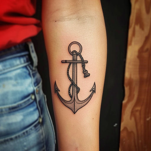 Fine line anchor tattoo in the style of Sailor Jerry – IMAGELLA