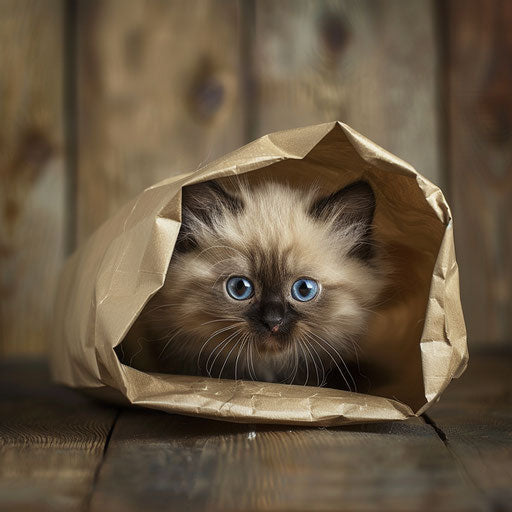 Himalayan kitten playing peek-a-boo in a paper bag – IMAGELLA