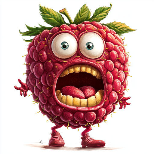 Humorous caricature of a raspberry with human characteristics – IMAGELLA