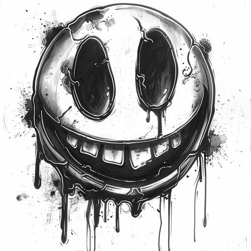 Gothic dark-themed smiley face tattoo design – IMAGELLA