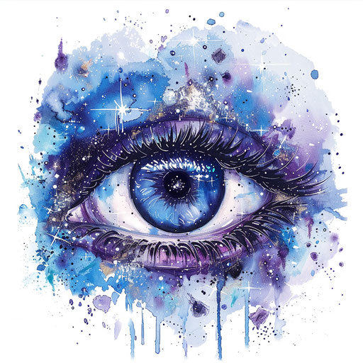 Indigo Third Eye Chakra tattoo illustration, eye surrounded by cosmic ...