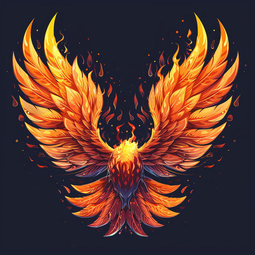 Cartoon realistic fire with detailed wings on random monochrome ...