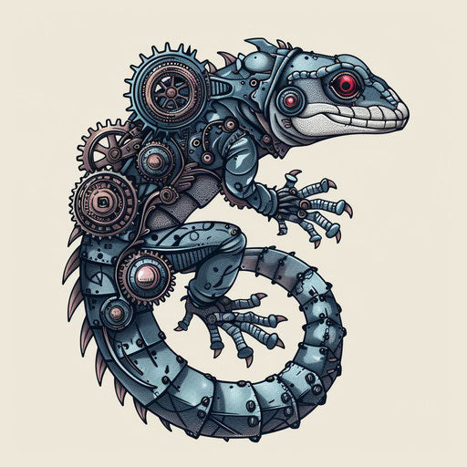 Steampunk clipart style flat tattoo sketch of a lizard with gears ...