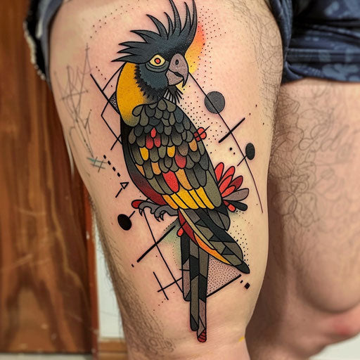 Artistic sketch of a yellow-tailed black cockatoo with abstract ...