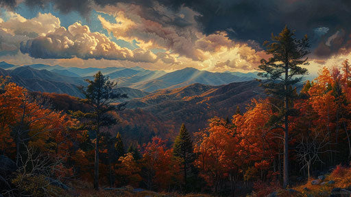 The great smoky mountains in the fall at dusk right after a ...