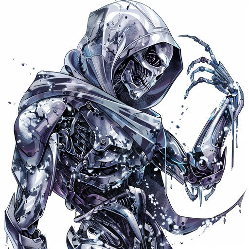 Futuristic reaper tattoo with cybernetic elements and silver metallic ...