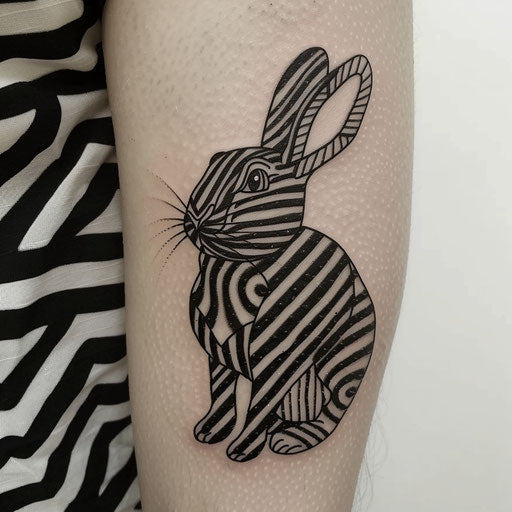 Contemporary flat tattoo sketch of a black rabbit with minimalist black ...