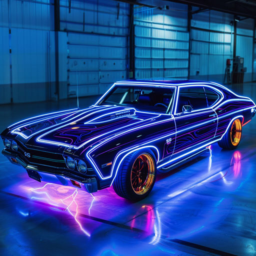1969 Chevrolet Chevelle SS with neon accents and retro-futuristic ...