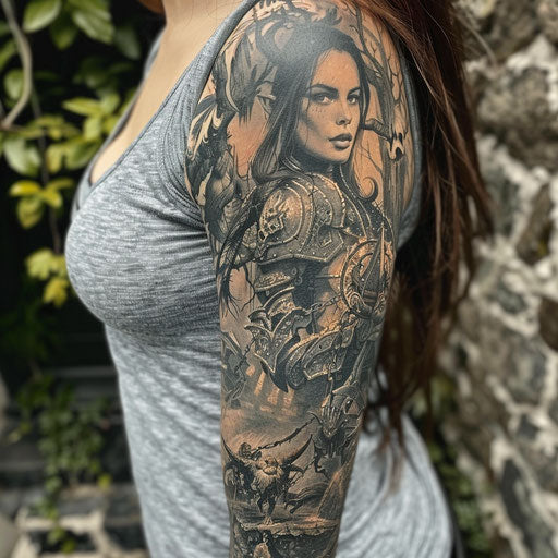Sleeve tattoos for women - dark and gritty fantasy scenes – IMAGELLA