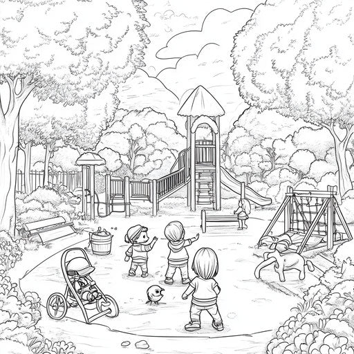 Children playing in a playground, Mindy Sommers style, Coloring page ...