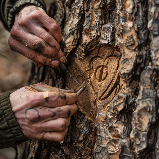 Young couple carving initials in heart on tree bark – IMAGELLA