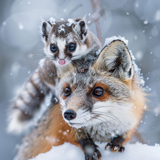 Winter adventure of a sugar glider riding on a fox's back – IMAGELLA