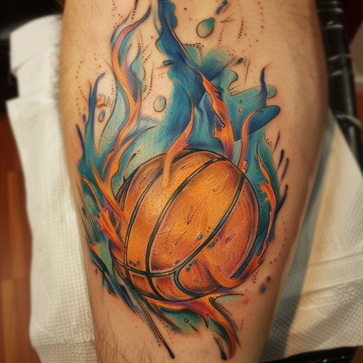 Sports-inspired fire tattoo, a basketball engulfed in flames – IMAGELLA