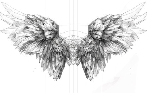 Angular angel wings on white, geometric cubism style – IMAGELLA