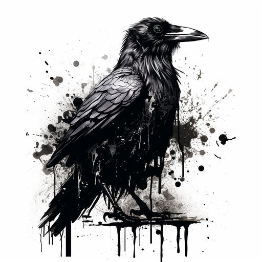Raven in black chalk on white background, negative space play – IMAGELLA