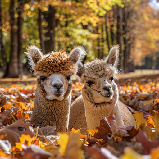 Alpacas exploring fallen leaves in autumn – IMAGELLA