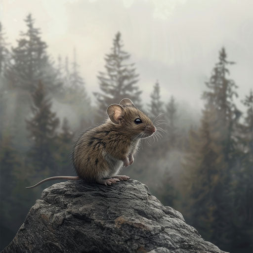 Mouse on a rock with misty forest background – IMAGELLA