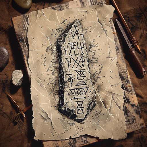 Rustic flat tattoo sketch of an enigmatic rune stone with Norse ...