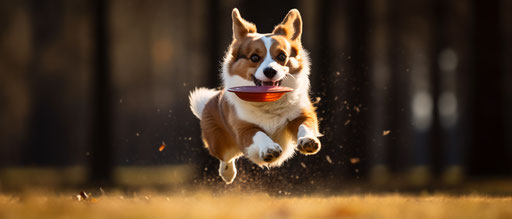 Corgi Running Joyfully After a Frisbee in the Park – IMAGELLA