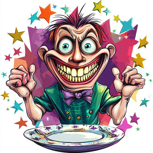 Humorous caricature of a server with exaggerated human characteristics ...