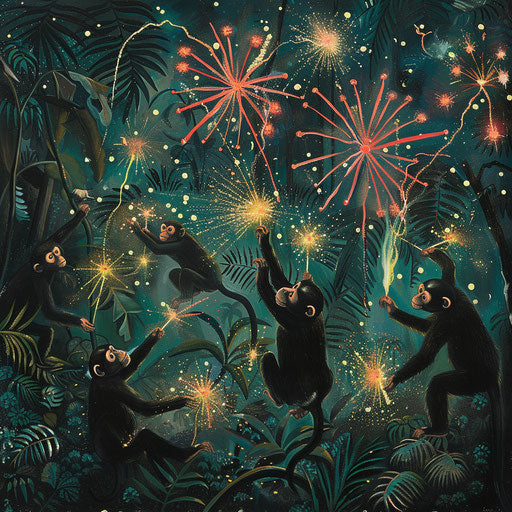 Monkeys lighting fireworks for New Year in the jungle – IMAGELLA
