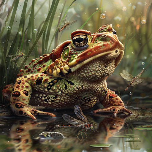 The serene gaze of a Western leopard toad blending into the water's ...