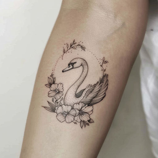 Sketch of a graceful swan with floral wreath for wrist coverup tattoo ...