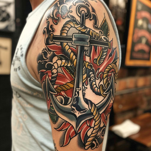 Half sleeve tattoo for men in the style of Sailor Jerry featuring an ...