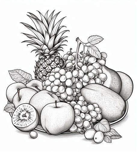 Fruit coloring page in July, cheese style, object juxtaposition, bright ...