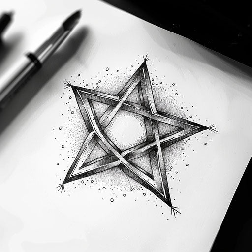 Detailed tattoo sketch of the Star of David with fine line work and ...