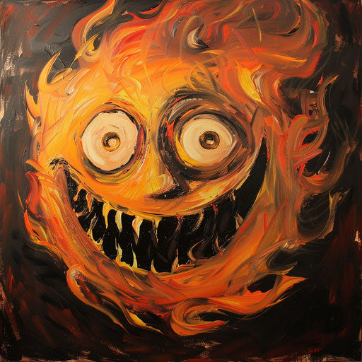Unfinished fire face painting, cartoonish humor style – IMAGELLA