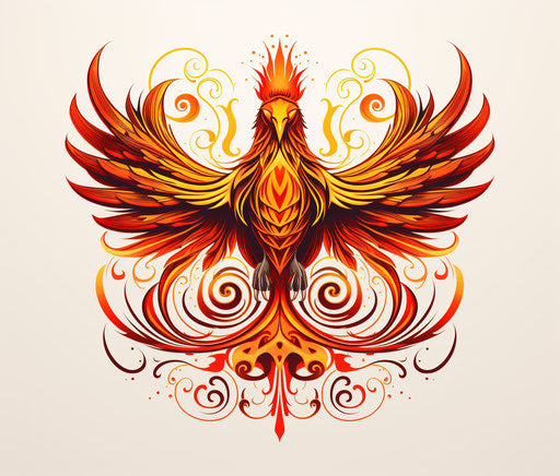 Illustration of an orange phoenix bird, tattoo-inspired design – IMAGELLA