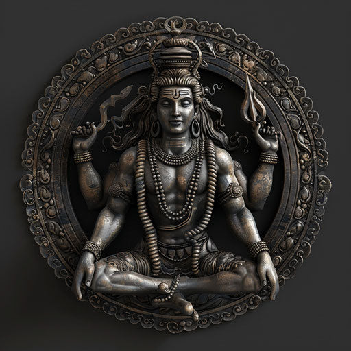 Illustration of Shiva rendered in a realistic style on a dark charcoal ...