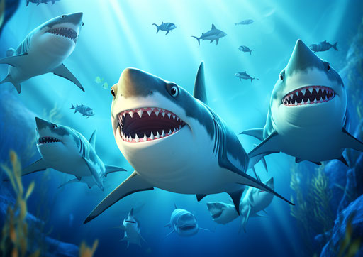 Whimsical 2D animation of sharks – IMAGELLA