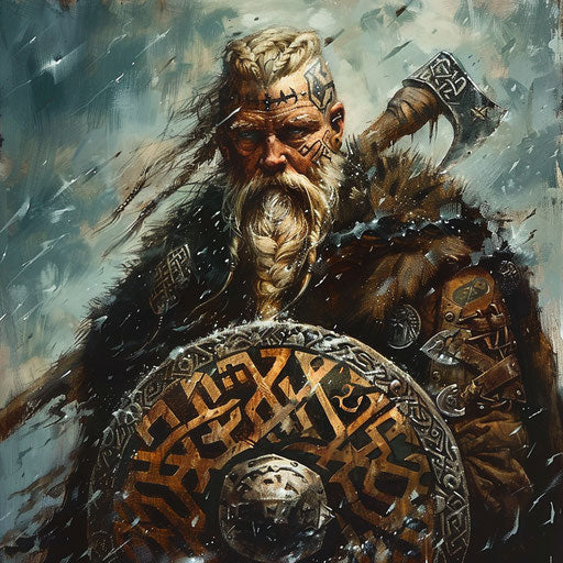 Viking warrior with runic symbols in the style of Glenn Fabry – IMAGELLA